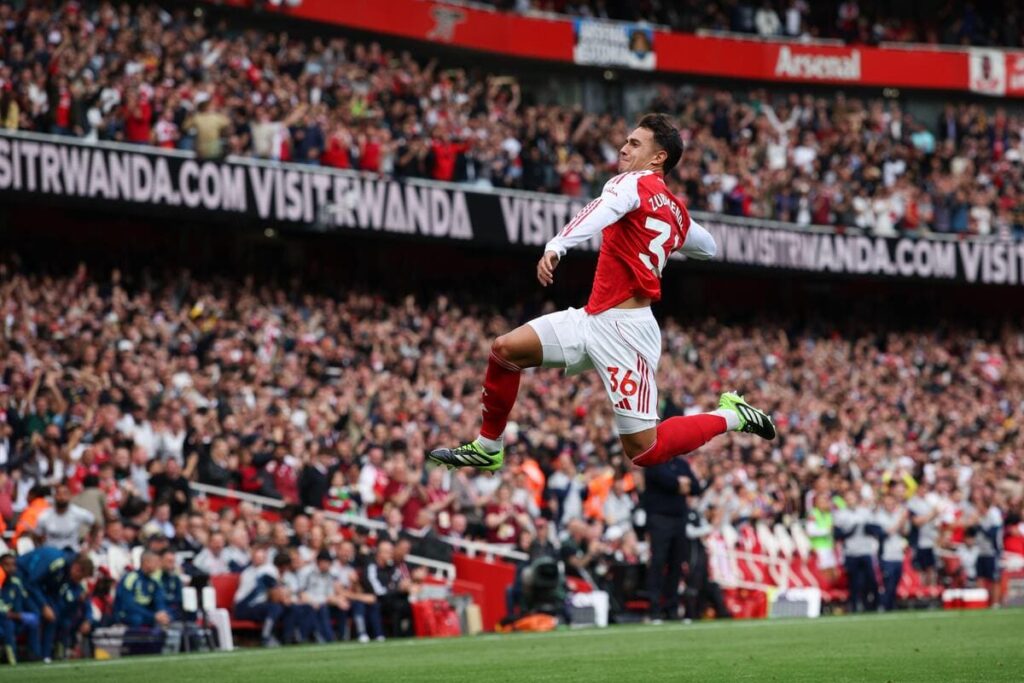 Arsenal v Nottingham Forest: Sublime Zubimendi volley gives Gunners lead at the break